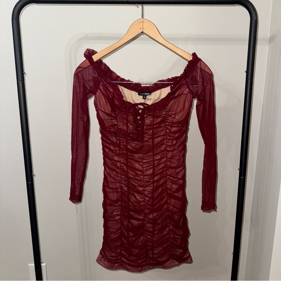Fashion Nova | Dresses | L Fashion Nova Ruffle Burgundyred Dress | Poshmark